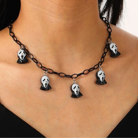 Piper K | Jewelry | Halloween Ghost Face Necklace Scary Charm Choker ...